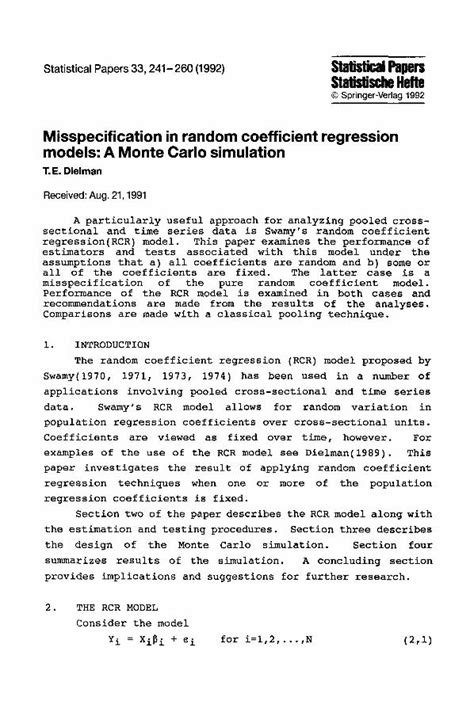 pdf misspecification in random coefficient regression models a monte carlo simulation