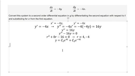 solve system of 1st order differential equations by converting to second order youtube