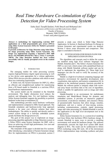 pdf real time hardware co simulation of edge detection for video processing system