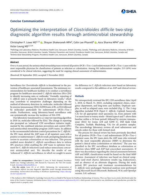 pdf optimizing the interpretation of clostridioides difficile two step diagnostic algorithm