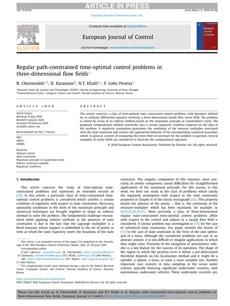 pdf regular path constrained time optimal control problems in three dimensional flow fields