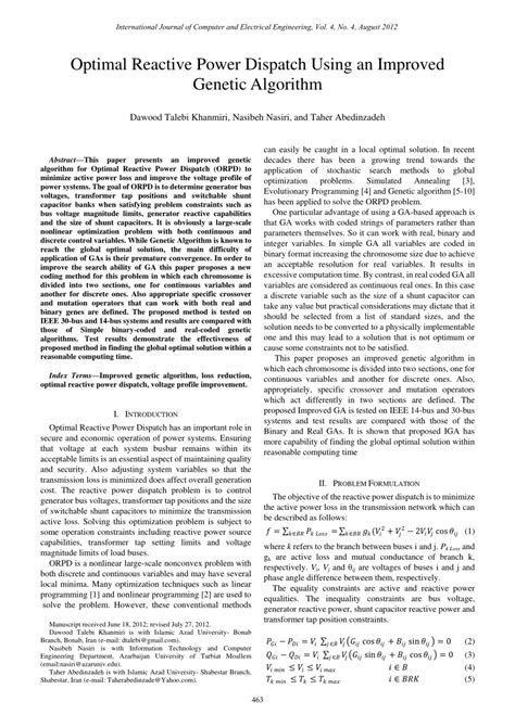 pdf optimal reactive power dispatch using an improved genetic algorithm