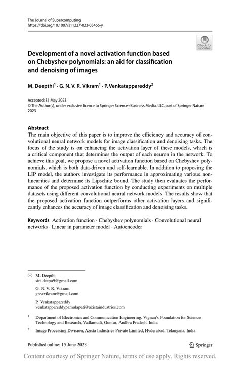 development of a novel activation function based on chebyshev polynomials an aid for