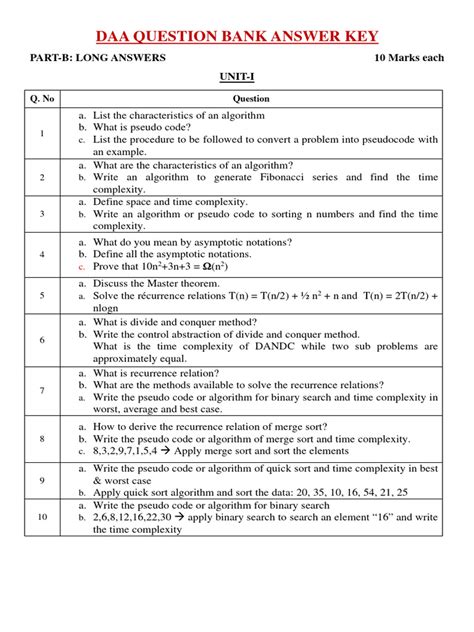 daa all 4 units question bank answer key pdf dynamic programming time complexity