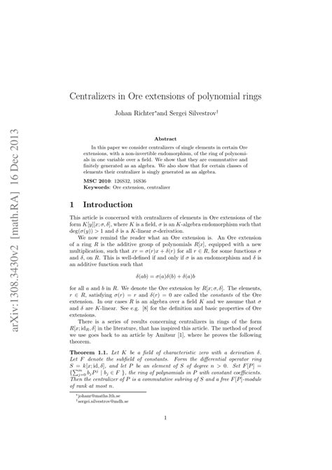 pdf centralizers in ore extensions over polynomial rings