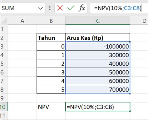 Praktik Menghitung Fungsi Keuangan NPV Di Excel