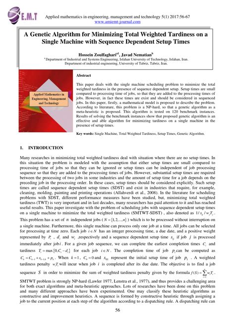 pdf a genetic algorithm for minimizing total weighted tardiness on a single machine with