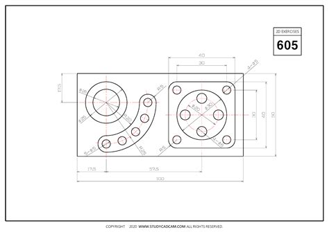 2D CAD EXERCISES 605 STUDYCADCAM Autocad Isometric Drawing