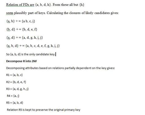 consider the universal relation r {a b c d e f g h i j} and the set of functional