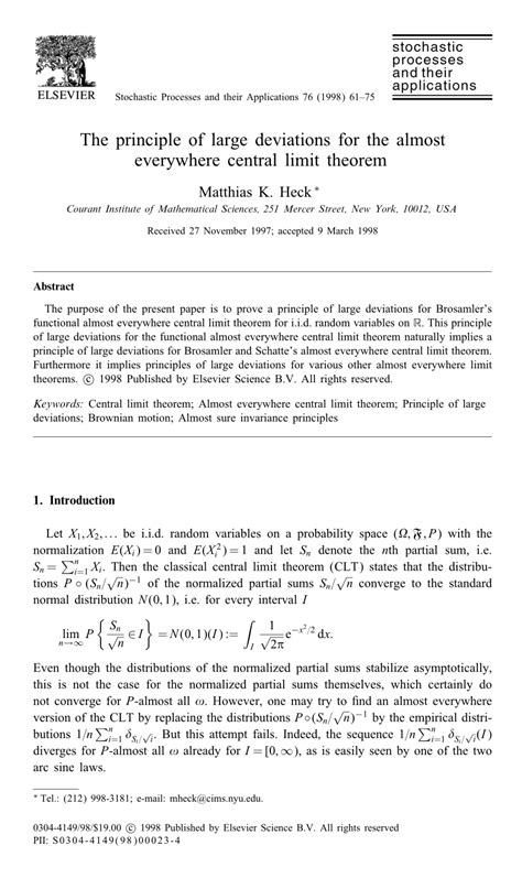 pdf the principle of large deviations for the almost everywhere central limit theorem