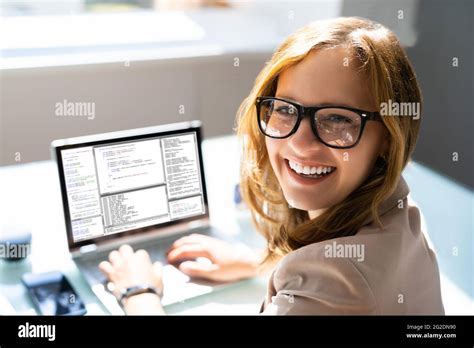 Programmer Woman Coding On Computer Coder Girl Stock Photo Alamy