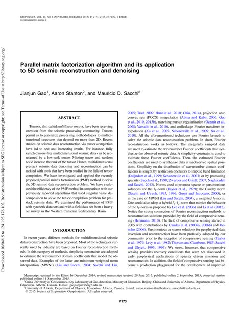 pdf parallel matrix factorization algorithm and its application to 5d seismic reconstruction