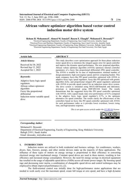 african vulture optimizer algorithm based vector control induction motor drive system pdf