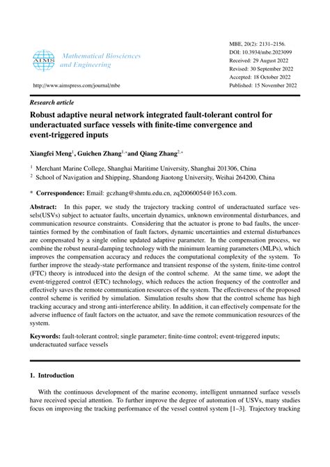 pdf robust adaptive neural network integrated fault tolerant control for underactuated surface