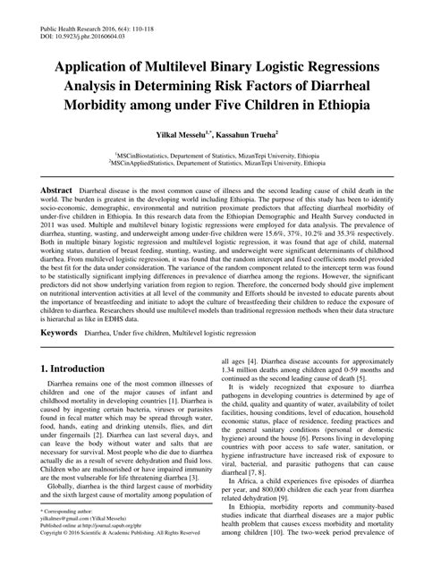 pdf application of multilevel binary logistic regressions analysis in determining risk factors