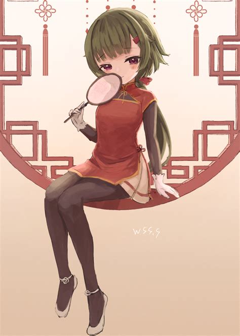 Safebooru 1girl Alternate Costume Black Pantyhose Blush Chinese Clothes Closed Mouth Gloves