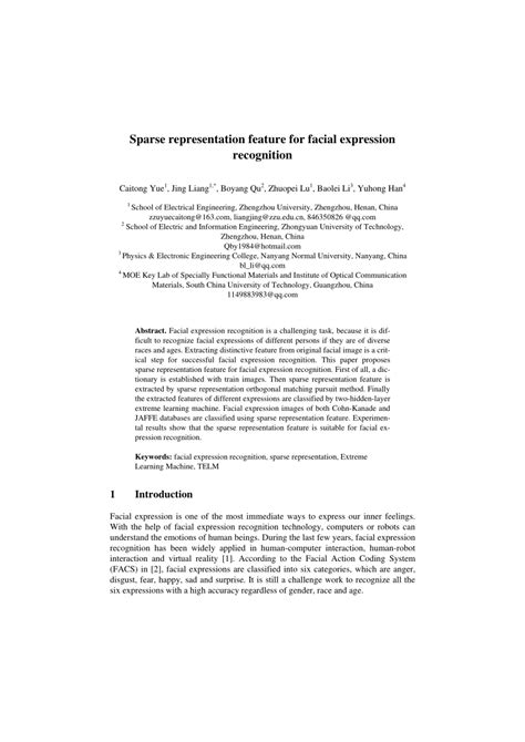 pdf sparse representation feature for facial expression recognition