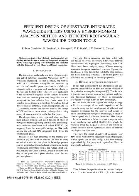 pdf efficient design of substrate integrated waveguide filters using a hybrid mom mm analysis