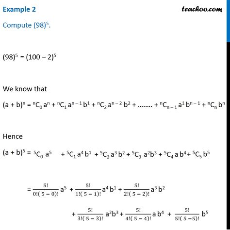 example 2 compute 98 4 using binomial theorem teachoo