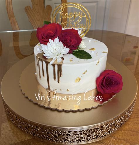 Rose Elegant Red And Gold Birthday Cake Unik Cakes Wedding Speciality Cakes Pastry Shop