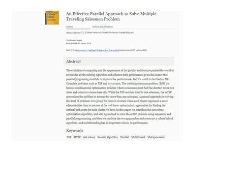 pdf an effective parallel approach to solve multiple traveling salesmen problem volume 5