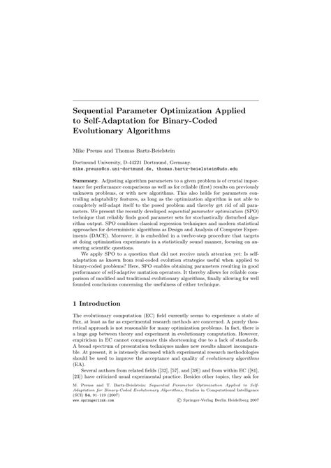 pdf sequential parameter optimization applied to self adaptation for binary coded evolutionary