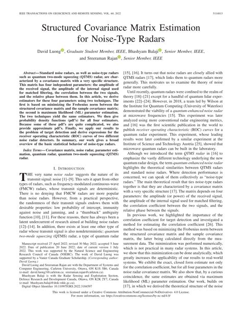 pdf structured covariance matrix estimation for noise type radars