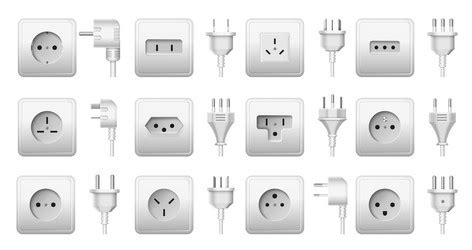 Realistic Socket Types Ac Power Wall Mock Vector Image