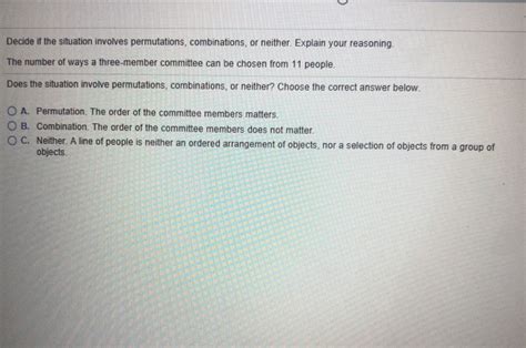 solved decide if the situation involves permutations