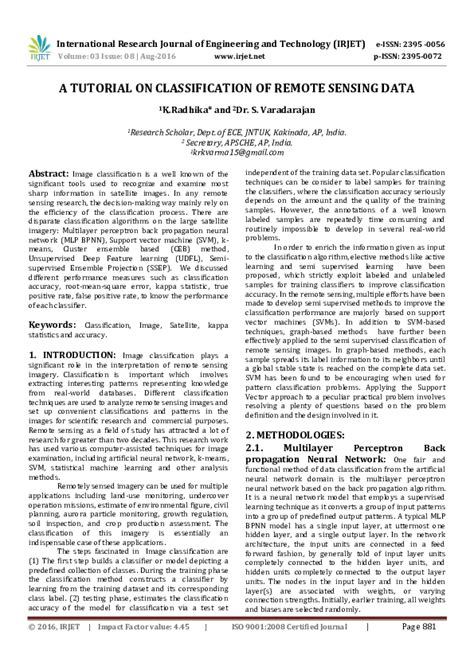 pdf a tutorial on classification of remote sensing data irjet journal