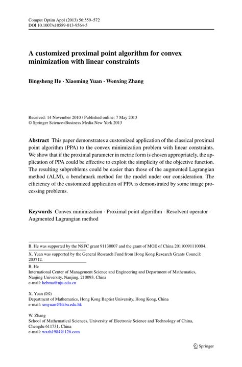 pdf a customized proximal point algorithm for convex minimization with linear constraints
