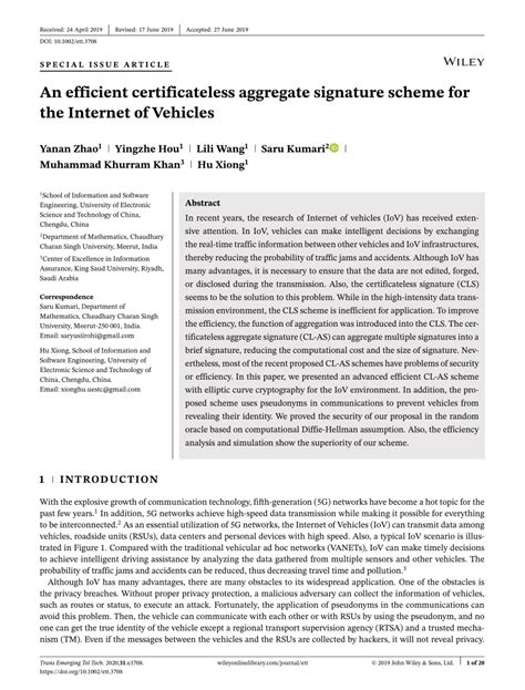 an efficient certificateless aggregate signature scheme for the internet of vehicles request pdf