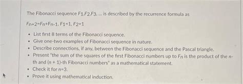 solved the fibonacci sequence f1 f2 f3 is described by