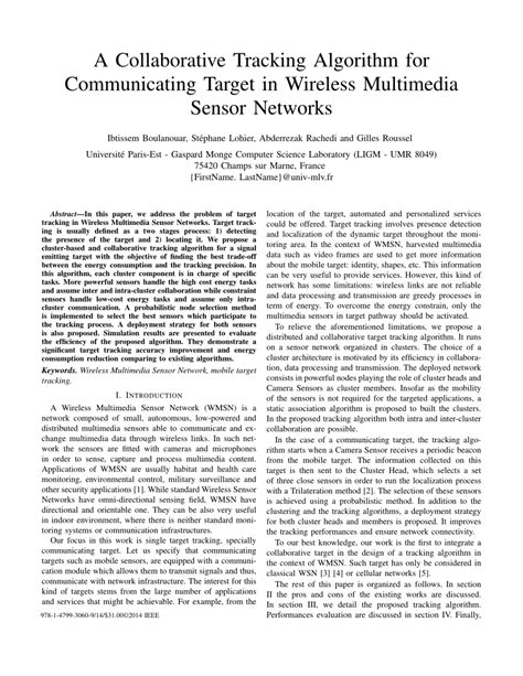 pdf a collaborative tracking algorithm for communicating target in wireless multimedia sensor