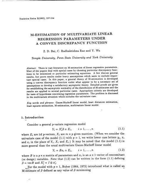 pdf m estimation of multivariate linear regression parameters under a convex discrepancy function