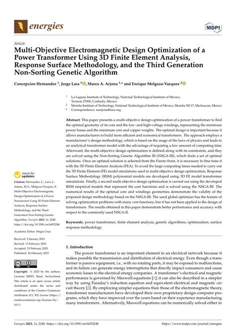 pdf multi objective electromagnetic design optimization of a power transformer using 3d finite
