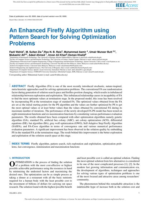 pdf an enhanced firefly algorithm using pattern search for solving optimization problems