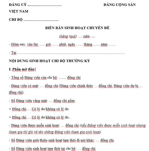 Những mẫu biên bản sinh hoạt chi bộ đầy đủ và thông dụng nhất