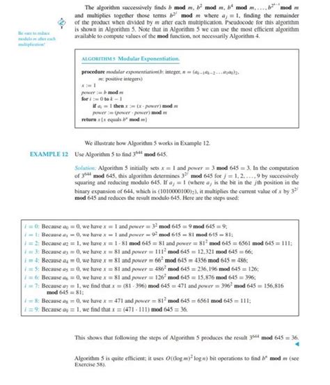 solved use the modular exponentiation algorithm 5 on