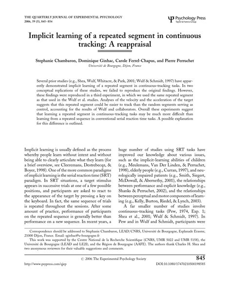 pdf implicit learning of a repeated segment in continuous tracking a reappraisal