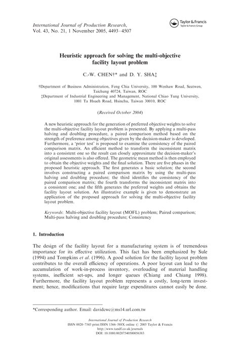 pdf heuristic approach for solving the multi objective facility layout problem