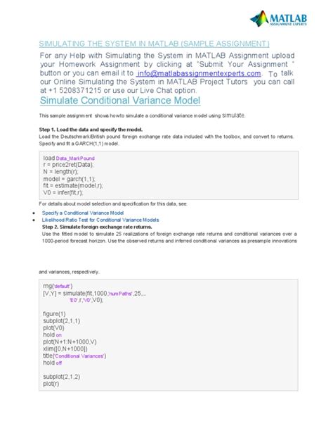 simulate conditional variance model simulating the system in matlab sample assignment pdf