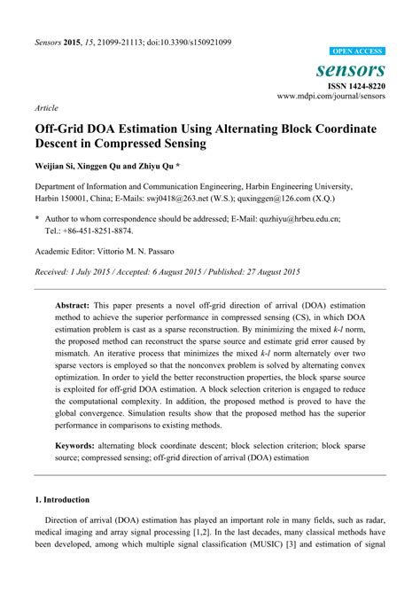 pdf off grid doa estimation using alternating block coordinate descent in compressed sensing