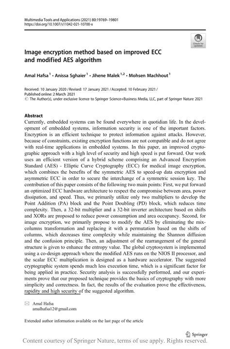 image encryption method based on improved ecc and modified aes algorithm request pdf