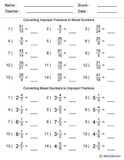grade 5 math worksheet fractions convert improper fractions to mixed numbers k5 learning