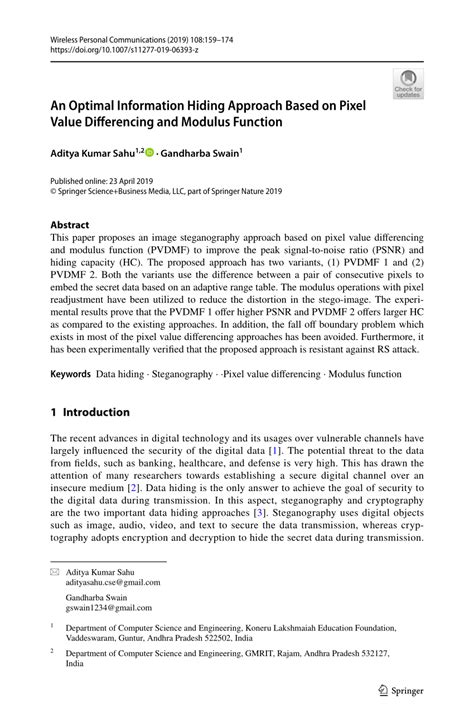 pdf an optimal information hiding approach based on pixel value differencing and modulus function