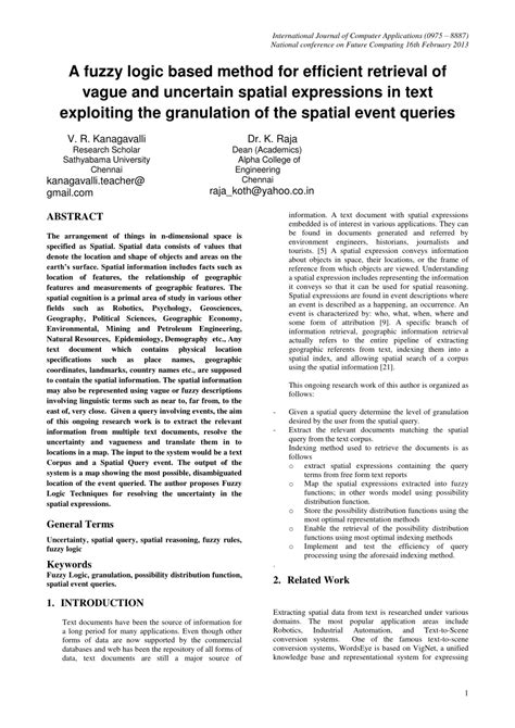 pdf a fuzzy logic based method for efficient retrieval of vague and uncertain spatial