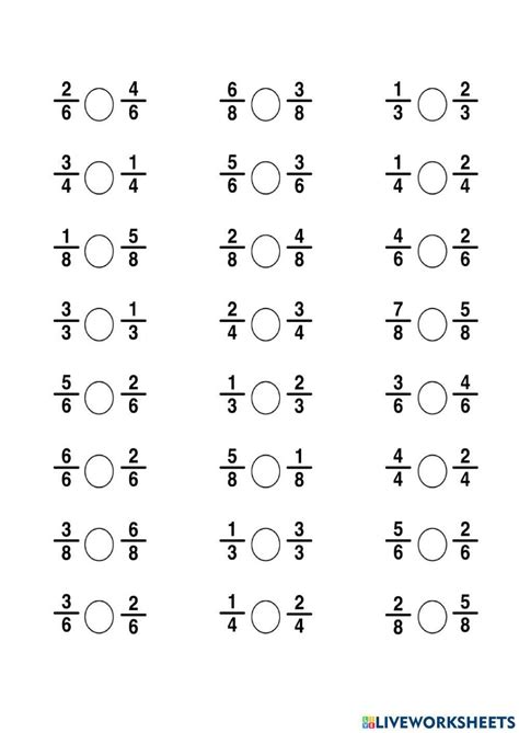 Comparing Fractions Same Denominator Worksheets K5 Learning