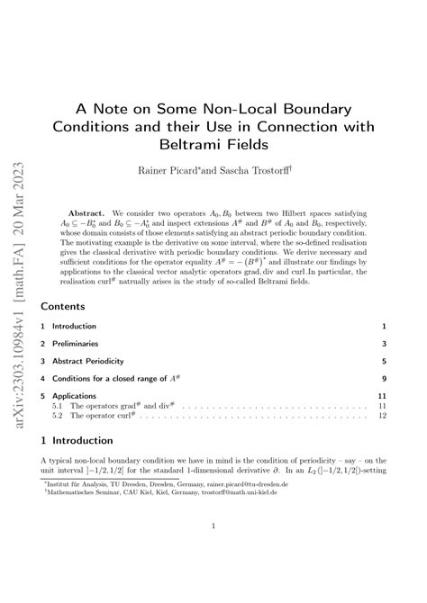 pdf a note on some non local boundary conditions and their use in connection with beltrami fields