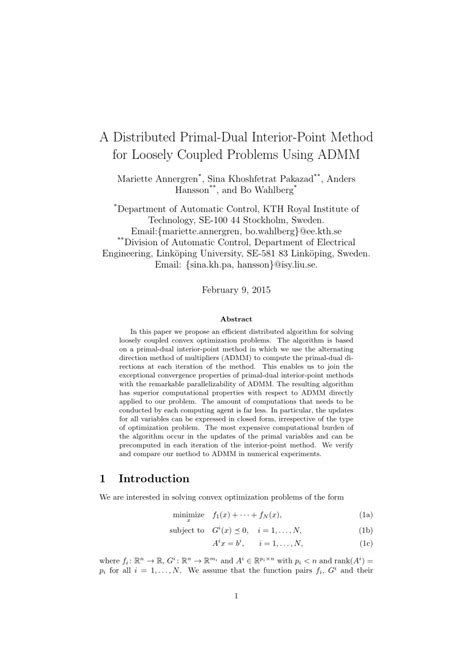 pdf a distributed primal dual interior point method for loosely coupled problems using admm